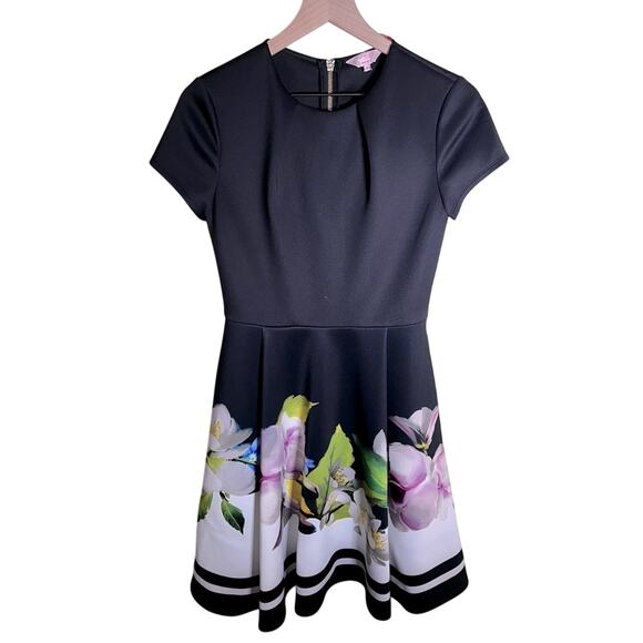 Ted Baker | Dresses | Ted Baker Designer Black Silk Floral Fit And ...